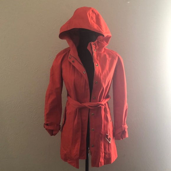 J. Crew | Jackets & Coats | J Crew Red Hooded Trench Coat With Belt ...
